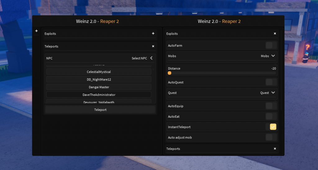 Reaper 2 [AutoFarm, AutoQuest, Teleports] - Weinzspace